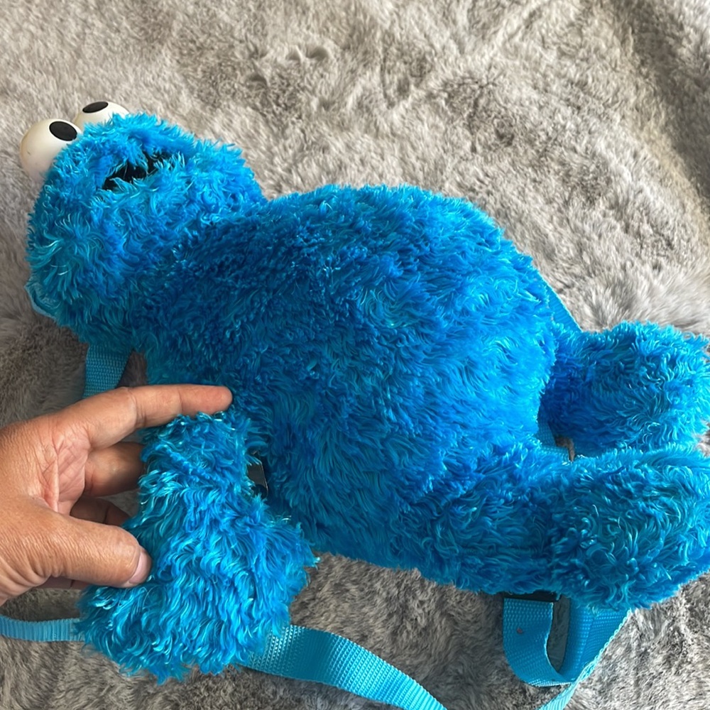 Sesame Street Cookie Monster Backpack Fuzzy Blue Kids… - Gem